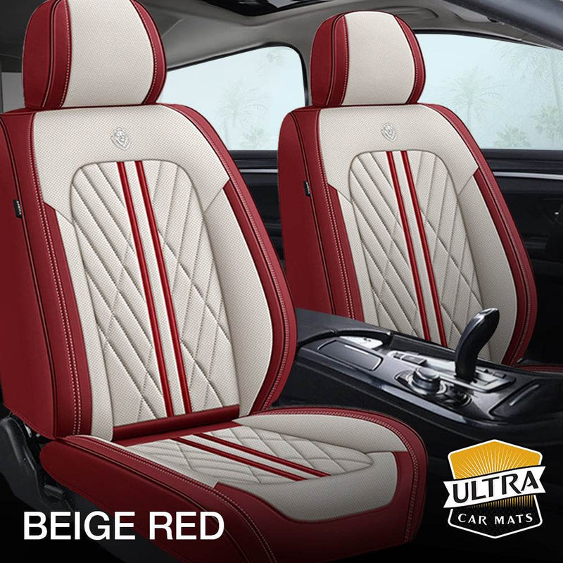 Beige & Red Waterproof Leather Car Seat Covers - Ultra Car Mats