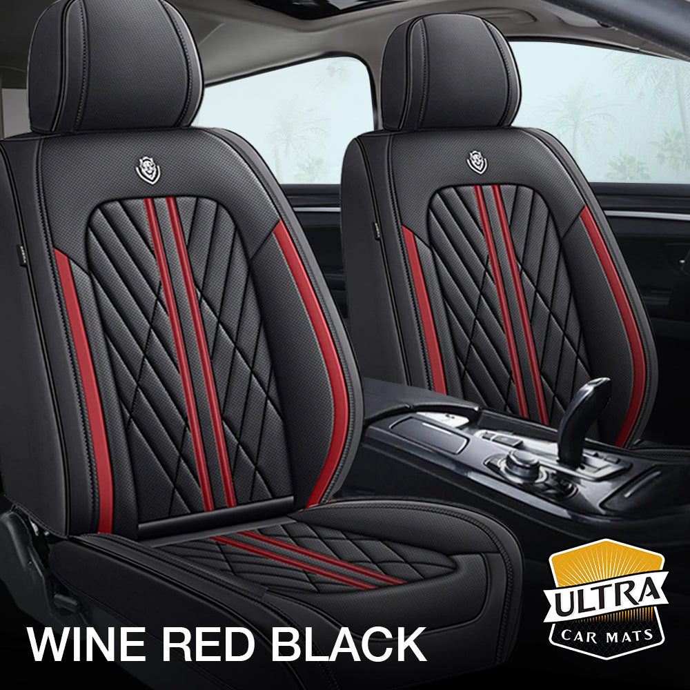 Black & Wine Red Waterproof Leather Car Seats Covers - Ultra Car Mats