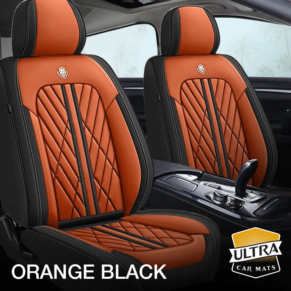 Orange & Black Waterproof Leather Car Seat Covers - Ultra Car Mats